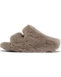 Fitflop Shuv Curly-Shearling Two-Bar Slides in Pink | Lyst UK