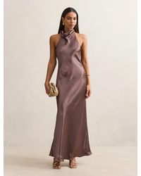 Forever New Clementine High Neck Satin Maxi Dress in Blue | Lyst UK