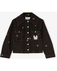 Ganni Daisy Duck Denim Oversized Jacket in Black | Lyst UK