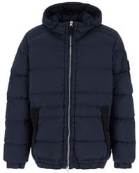 Stone Island Logo-Patch Hooded Jacket in Blue for Men | Lyst UK