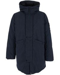 Stone Island Logo-Patch Hooded Jacket in Blue for Men | Lyst UK