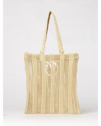 Pinko Easy Tote Crocheted Raffia Bag in Black | Lyst UK