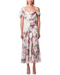 Carolina Herrera Draped Woven Midi Dress in Blue | Lyst UK