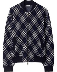 Burberry Check-Panel Bomber Jacket in Green for Men | Lyst UK