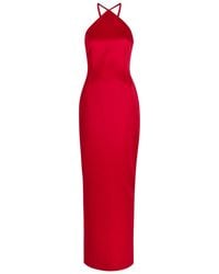 Solace London Fern Halterneck Satin Maxi Dress in Red | Lyst UK
