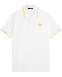 Versace Barocco Cotton Pique Polo Shirt in Blue for Men | Lyst