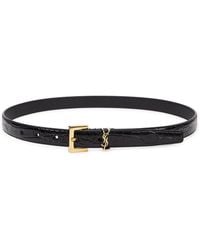 Saint Laurent Crocodile-Effect Logo Belt in Brown | Lyst UK