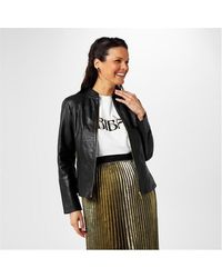 Biba Neru Collar Leather Jacket in Purple | Lyst UK