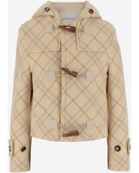 Burberry Check Pattern Wool Collar Jacket in Red | Lyst