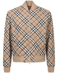 Burberry Check-Panel Bomber Jacket in Green for Men | Lyst UK