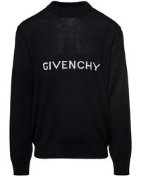 Givenchy Cardigan Con Logo Lettering Jacquard Sul Retro In Lana Nera ...
