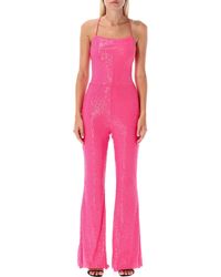 ROTATE BIRGER CHRISTENSEN Synthetic Sequined Flared Jumpsuit in Pink | Lyst