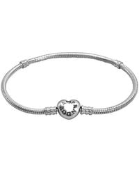 PANDORA Heart Clasp Faceted Snake Chain Bracelet in Metallic | Lyst UK