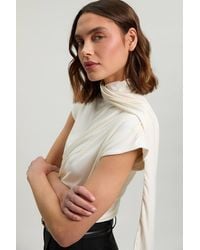 Karen Millen Cowl Neck Tie Detail Jersey Top in Blue | Lyst UK
