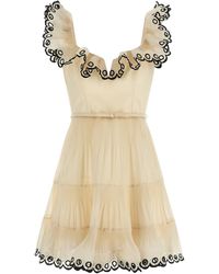 Zimmermann Embroidered Frilled Mini Dress in Natural | Lyst