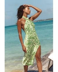 Lulus Beyond Classy Multi Abstract Print Satin Halter Midi Dress in ...
