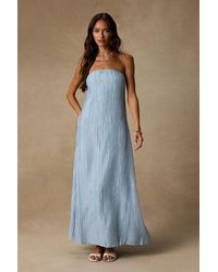 Lulus Radiant Season Plisse Cutout Strapless Maxi Dress in Green | Lyst
