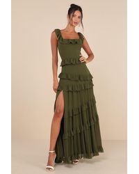 Lulus Compelling Romantic Rusty Rose Ruffled Tiered Maxi Dress | Lyst