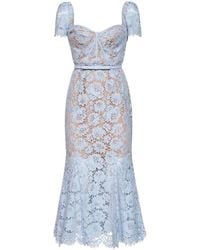 Self-Portrait Self Portrait Light Lace Belted Midi Shirt Dress in Blue ...