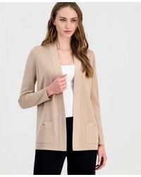 Anne Klein Malibu Fine Rib Open-front Cardigan in Natural | Lyst