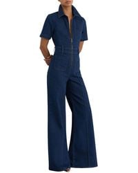 Reiss Danie Wide-Leg Denim Jumpsuit in Blue | Lyst