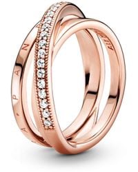 PANDORA Cubic Zirconia Signature Crossover Pave Triple Band Ring in ...