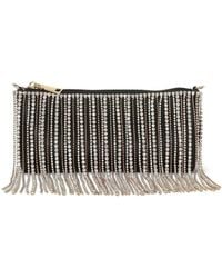 Badgley Mischka Piper Leather Mix Crystal Fringe Crossbody in Black | Lyst