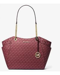 Michael Kors Jet Set Large Signature Logo Shoulder Bag in Brown | Lyst