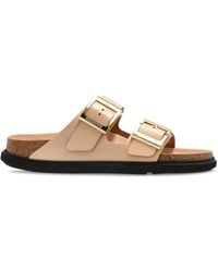 Birkenstock Sliders In Brown Lyst Uk