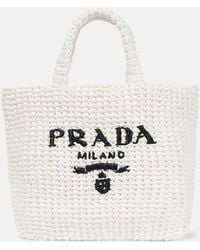 Prada Small Logo-Lettering Tote Bag in Natural | Lyst UK