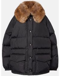 Prada Logo Faux-Fur Jacket in Black | Lyst UK