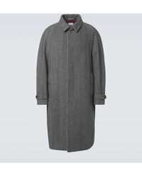 Brunello Cucinelli Herringbone Cashmere And Silk-blend Coat in Natural for Men | Lyst
