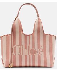 Chloé Stripy Logo-Jacquard Canvas Tote Bag in Pink | Lyst UK