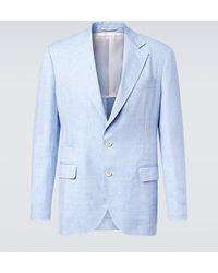 Brunello Cucinelli Linen And Wool Chevron Blazer in Blue for Men | Lyst UK