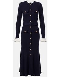 Self-Portrait Ribbed Midi Dress in Natural | Lyst UK