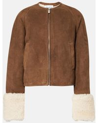 Alaïa Shearling Collar Textured Leather Zipped Jacket in Blue | Lyst UK