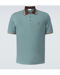 Versace Barocco Cotton Pique Polo Shirt in Blue for Men | Lyst