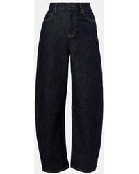 Self-Portrait Brand-Embroidery Barrel-Leg Denim Jeans in Blue | Lyst UK