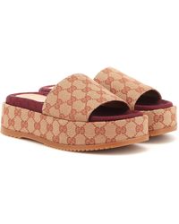 Gucci GG Canvas Platform Slides in White - Lyst
