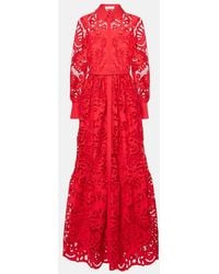 Self-Portrait Cotton Lace Gown in Red | Lyst UK