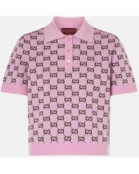 Gucci Gg Cropped Wool Jacquard Polo Shirt in Pink | Lyst