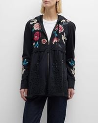 Johnny Was Ardell Floral-embroidered Metallic Thermal Zip Hoodie in ...