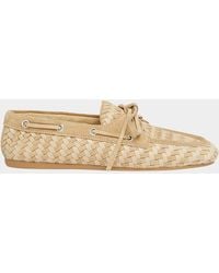 Miu Miu Bow Woven Suede & Leather Boat Shoes in Brown | Lyst