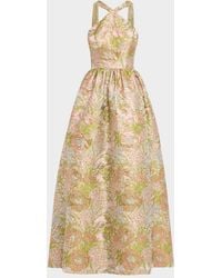 Aidan Mattox Woven Jacquard Gown in Green | Lyst