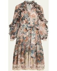 Kobi Halperin Amanda Floral-Print Ruffle Midi Dress | Lyst