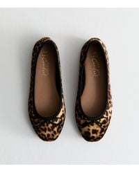 New Look Extra Wide Fit Leopard Print Ballet Flats in Brown | Lyst UK