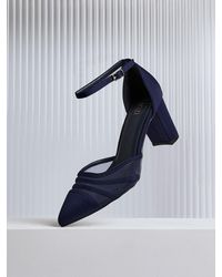 Linzi Tasha Block Court Heels Shoes With Mesh Front Detail in Pink | Lyst
