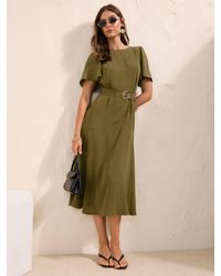 Friends Like These Short Sleeve Belted Workwear Midi Dress in Black | Lyst