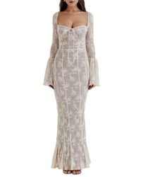 House Of Cb Delilah Long Sleeve Lace Overlay Mermaid Dress in Black | Lyst