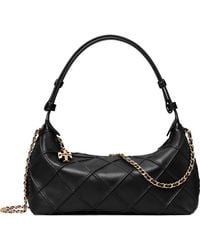 Tory Burch Fleming Pochette Quilted Suede Shoulder Bag in Brown | Lyst